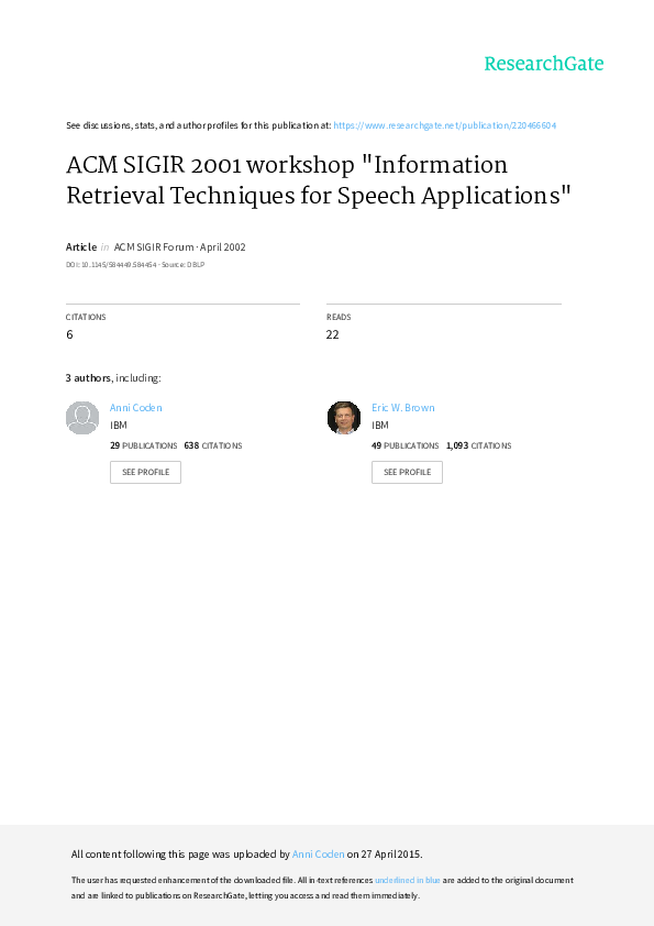 (PDF) Information Retrieval Techniques for Speech Applications