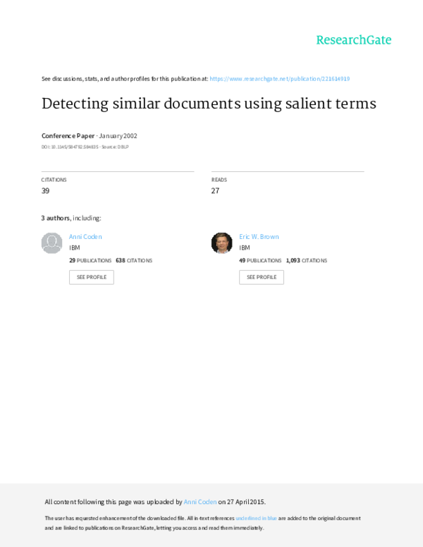 (PDF) Detecting similar documents using salient terms