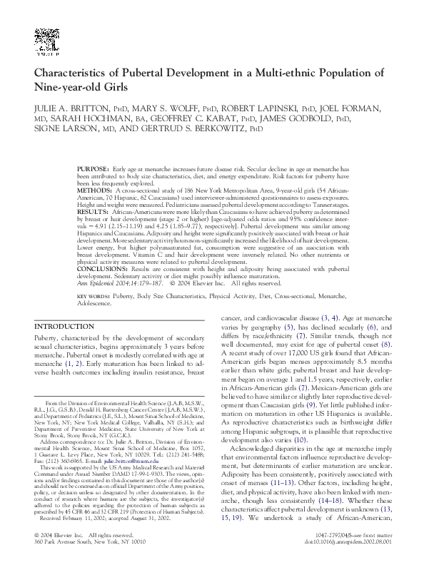 (PDF) Characteristics of pubertal development in a multi-ethnic ...