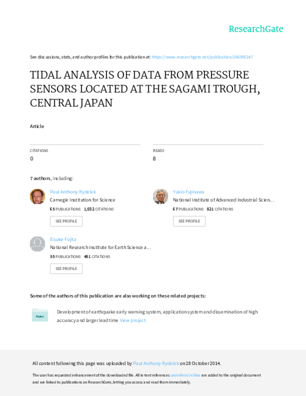 (PDF) Tidal Analysis of Data from Pressure Sensors Located at the ...