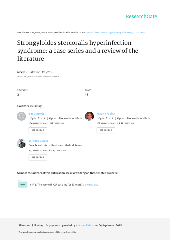 (PDF) Strongyloides stercoralis hyperinfection syndrome: a case series ...