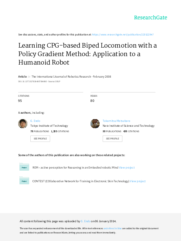 (PDF) Learning CPG-based Biped Locomotion with a Policy Gradient Method: Application to a ...
