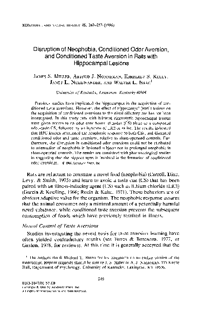 (PDF) Disruption of neophobia, conditioned odor aversion, and ...