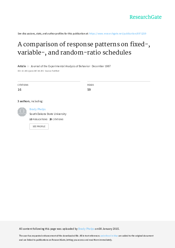(PDF) A comparison of response patterns on fixed-, variable-, and random-ratio schedules