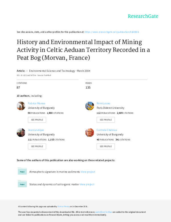 (PDF) History and Environmental Impact of Mining Activity in Celtic ...