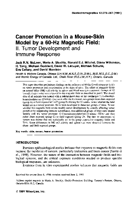 (PDF) Cancer promotion in a mouse-skin model by a 60-Hz magnetic field ...