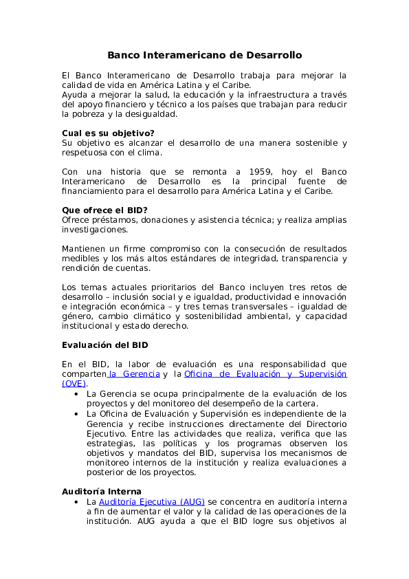 (DOC) Banco Interamericano de Desarrollo
