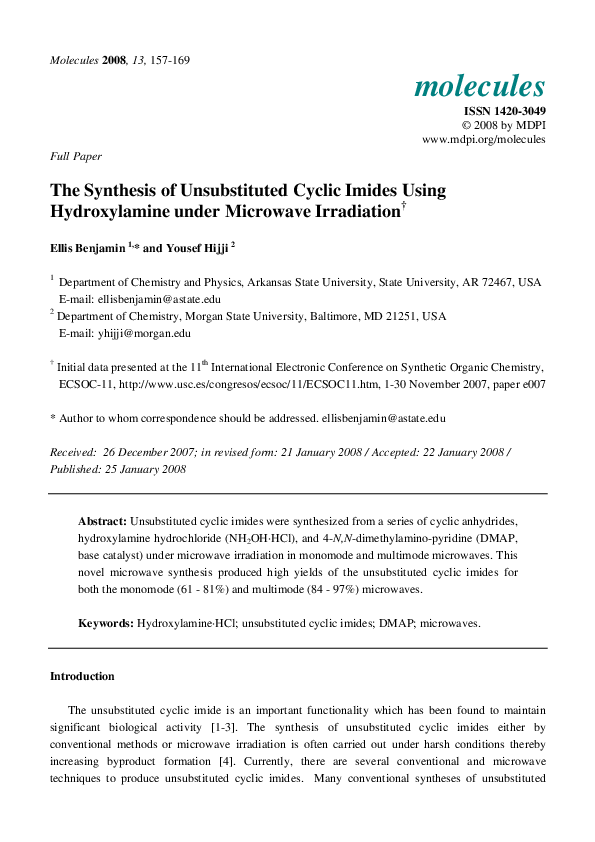 (PDF) The Synthesis of Unsubstituted Cyclic Imides Using Hydroxylamine ...