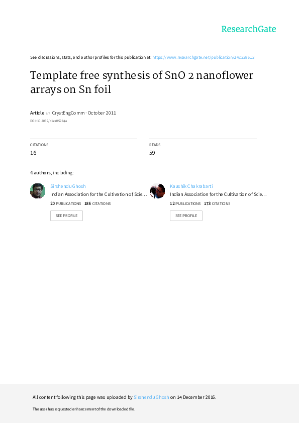 (PDF) Template free synthesis of SnO2 nanoflower arrays on Sn foil