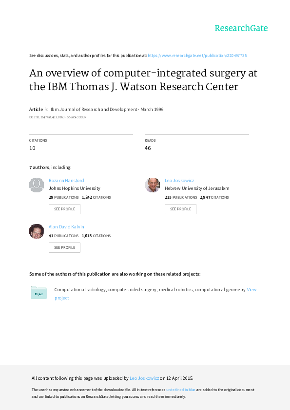 (PDF) An overview of computer-integrated surgery at the IBM Thomas J ...