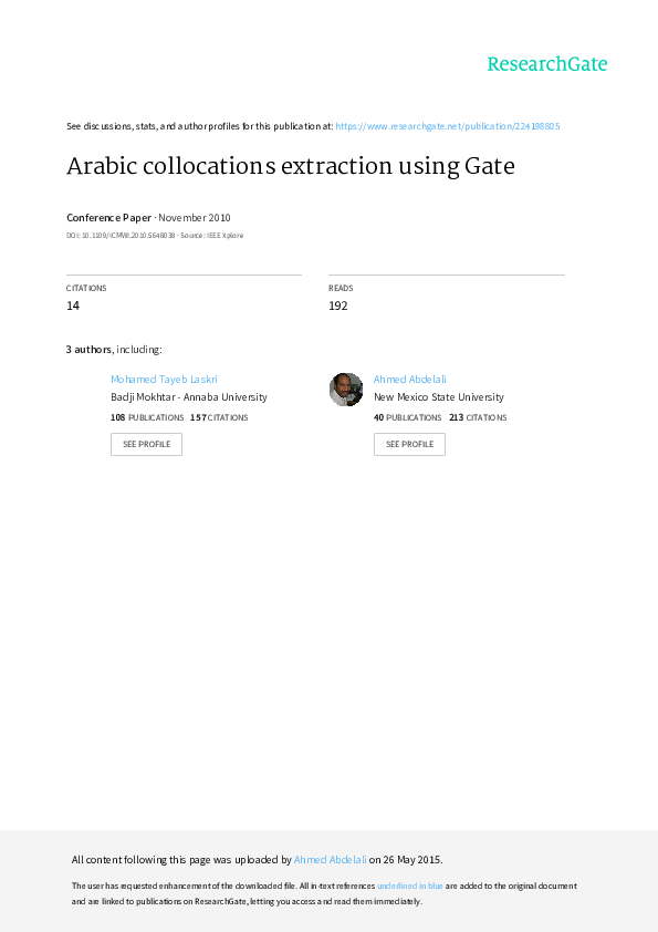 (PDF) Arabic collocations extraction using Gate