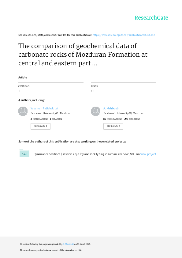 (PDF) The comparison of geochemical data of carbonate rocks of Mozduran ...