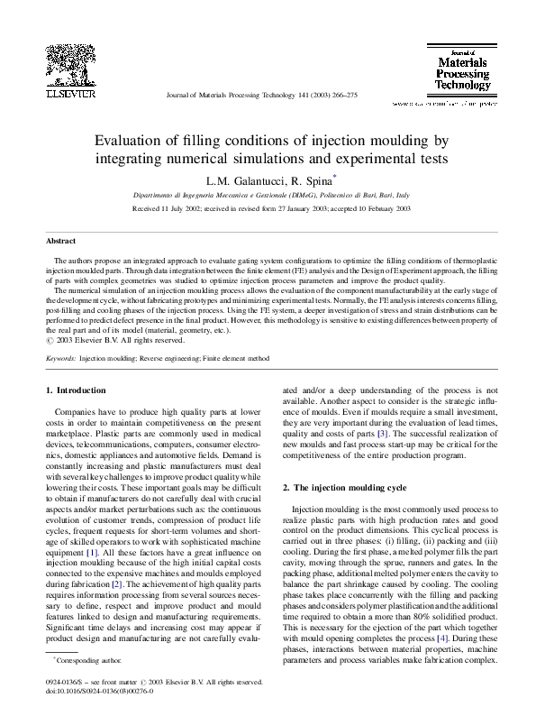 (PDF) Evaluation of filling conditions of injection moulding by integrating numerical ...