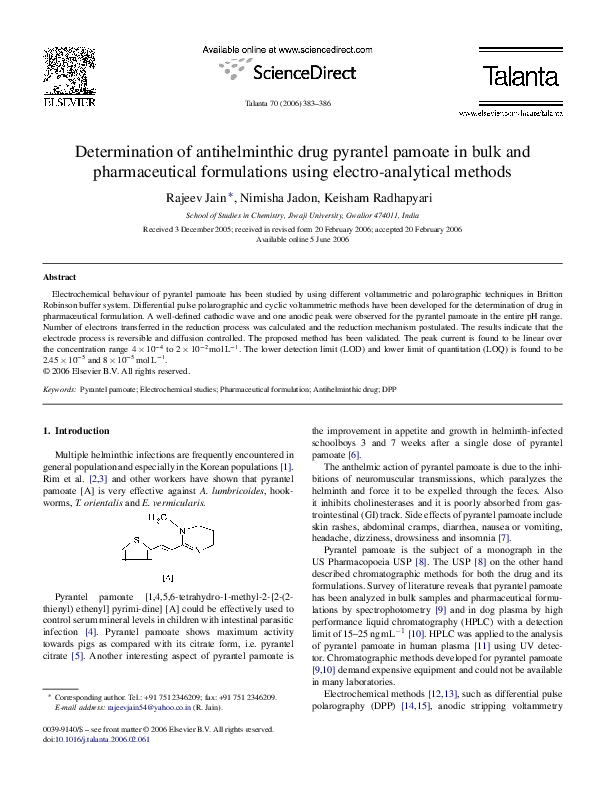 (PDF) Determination of antihelminthic drug pyrantel pamoate in bulk and ...