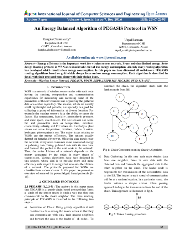Pdf An Energy Balanced Algorithm Of Pegasis Protocol In Wsn
