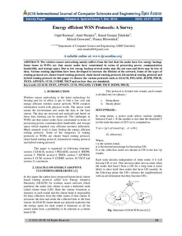 (PDF) Energy efficient WSN Protocols: A Survey