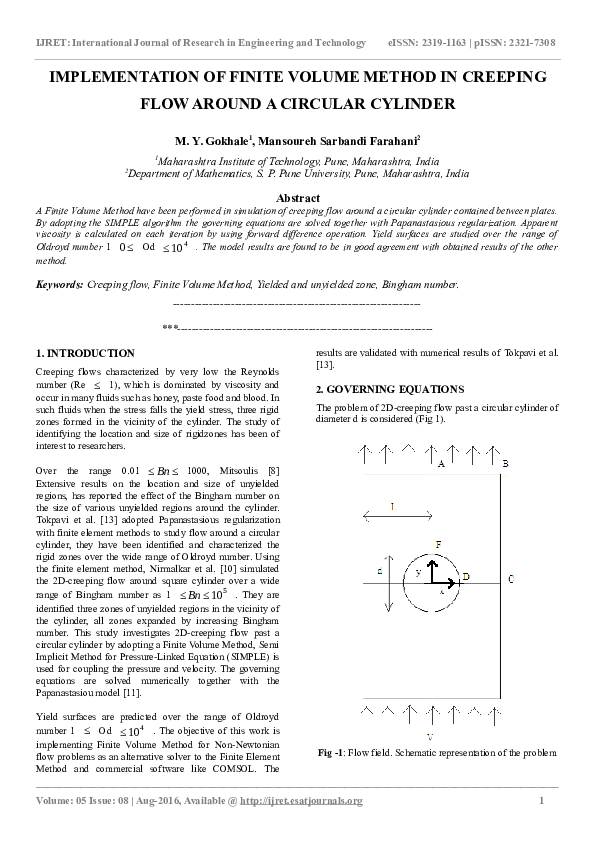 (DOC) IMPLEMENTATION OF FINITE VOLUME METHOD IN CREEPING FLOW AROUND A ...
