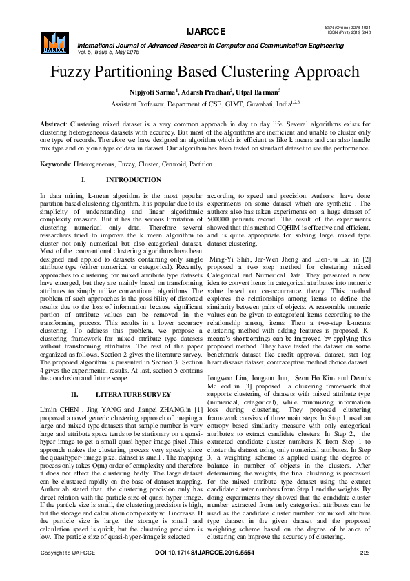 (PDF) Fuzzy Partitioning Based Clustering Approach | UTPAL BARMAN - Academia.edu