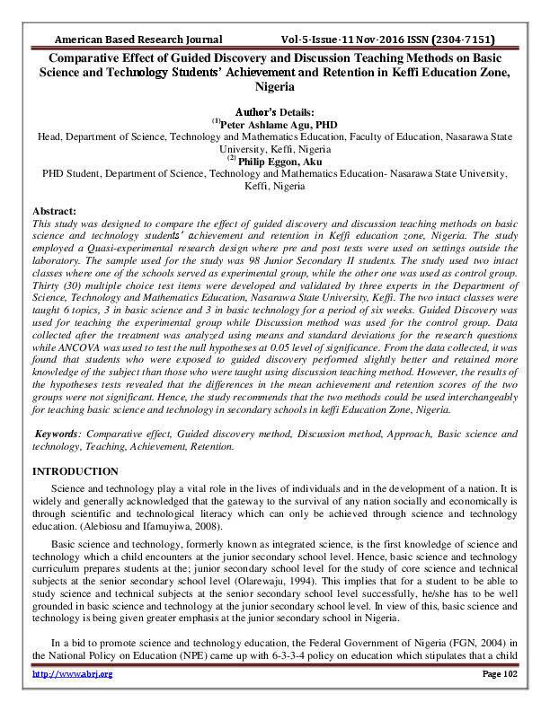 (PDF) Comparative Effect of Guided Discovery and Discussion Teaching ...