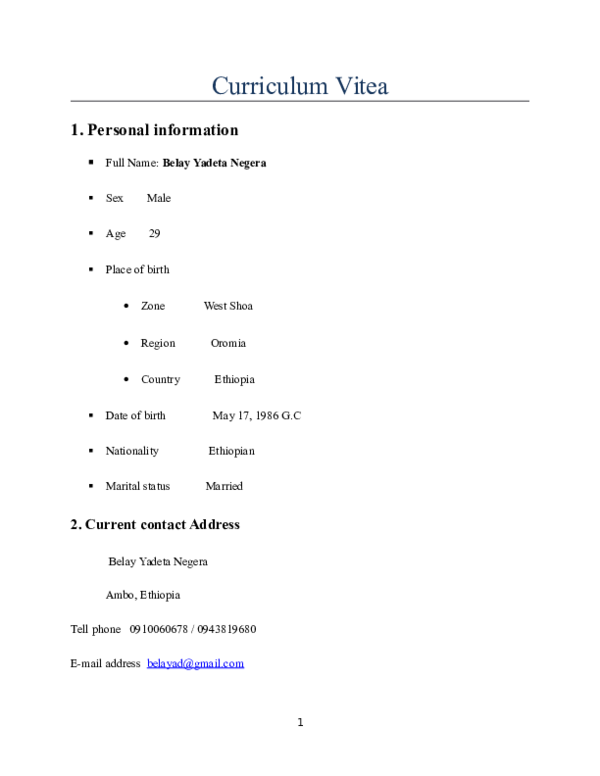(DOC) Curriculum Vitea 1. Personal information