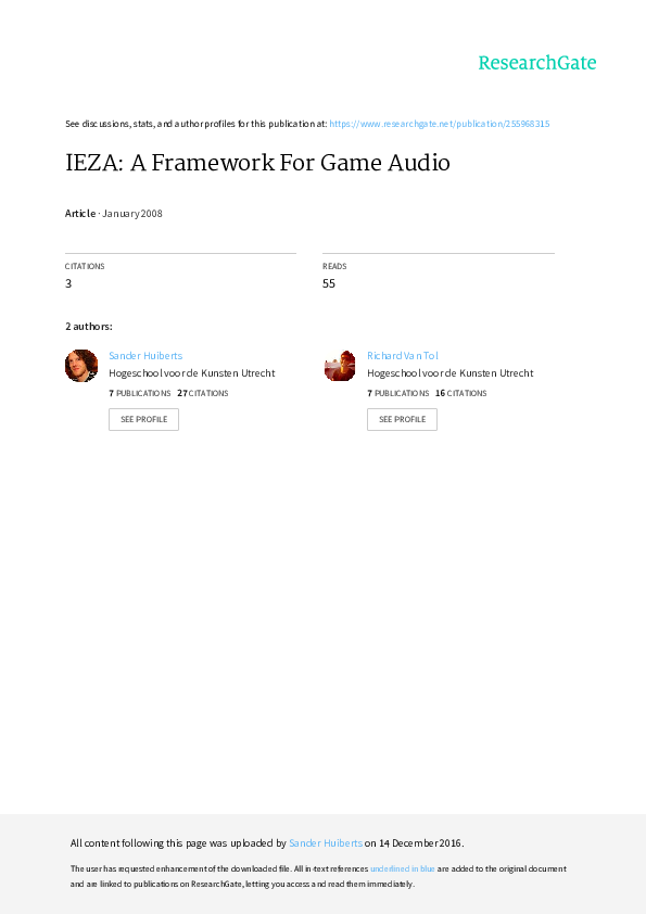 (PDF) IEZA: A Framework For Game Audio