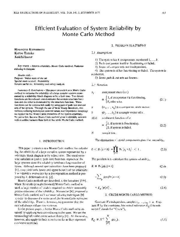 (PDF) Efficient evaluation of system reliability by Monte Carlo method