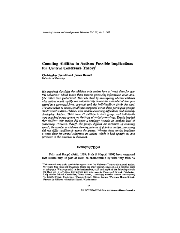 (PDF) Counting abilities in autism: Possible implications for central ...