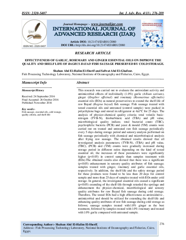 (PDF) EFFECTIVENESS OF GARLIC, ROSEMARY AND GINGER ESSENTIAL OILS ON ...