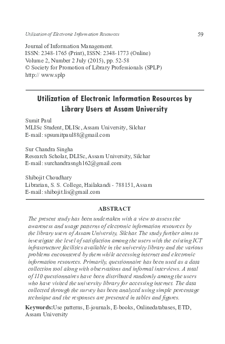 (PDF) Utilization of Electronic Information Resources by Library Users at Assam University