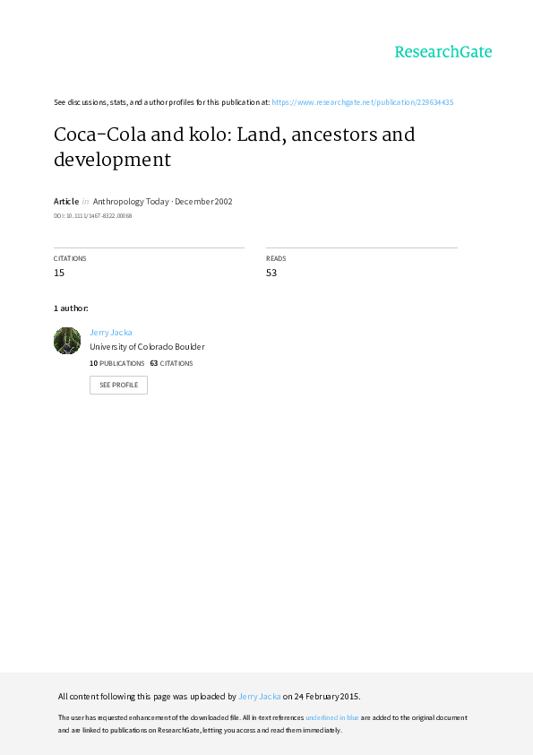 (PDF) Coca‐Cola and kolo: Land, ancestors and development