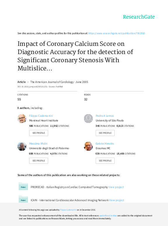 (PDF) Coronary Calcium Score's Role in MSCT-CA Accuracy