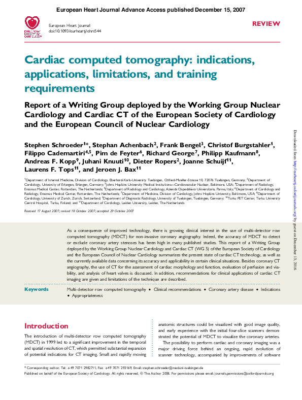 (PDF) Cardiac computed tomography: indications, applications ...