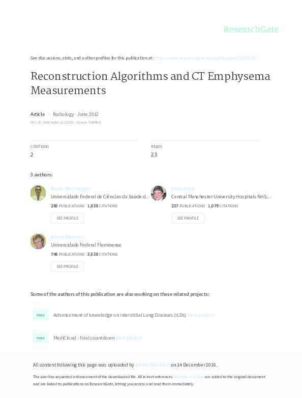 (PDF) Reconstruction algorithms and CT emphysema measurements