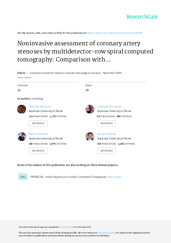 (PDF) Noninvasive assessment of coronary artery stenoses by ...