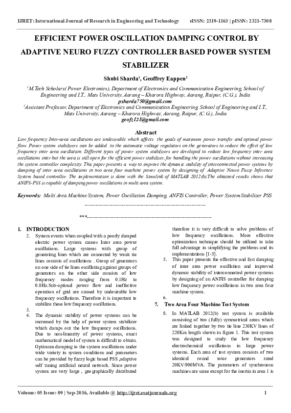 Doc Efficient Power Oscillation Damping Control By Adaptive Neuro Fuzzy Controller Based Power