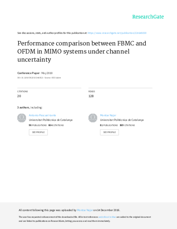 (PDF) Performance comparison between FBMC and OFDM in MIMO systems under channel uncertainty