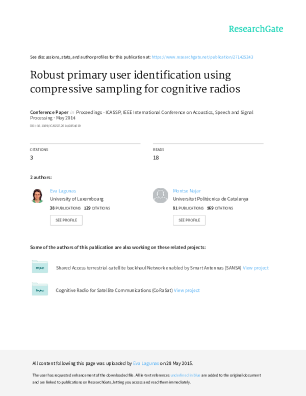 (PDF) Robust primary user identification using compressive sampling for cognitive radios | M ...