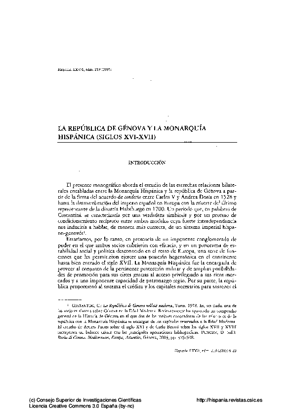 (PDF) LA REPÚBLICA DE GENOVA Y LA MONARQUÍA HISPÁNICA (SIGLOS XVI-XVII