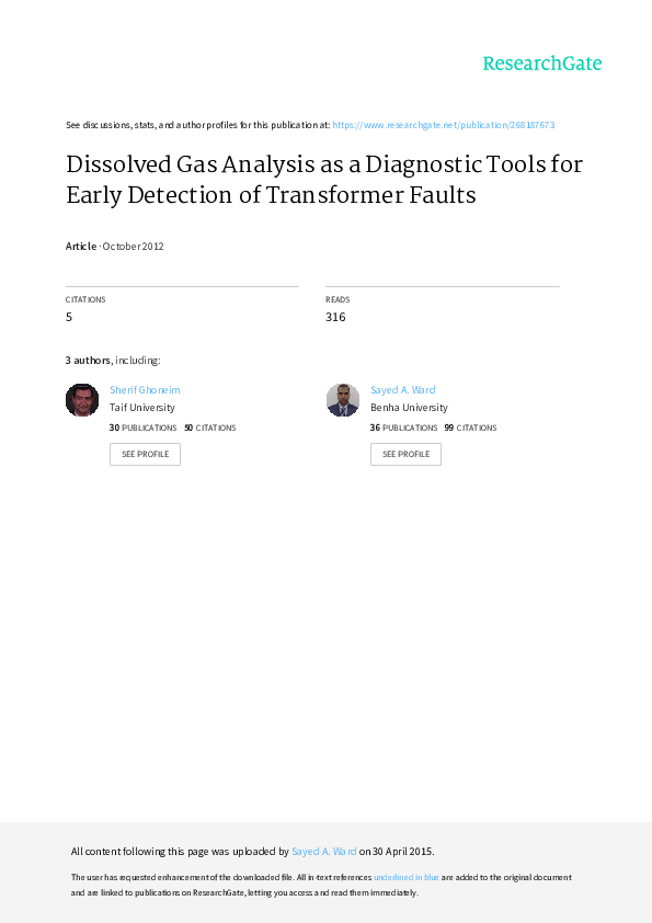 (PDF) Dissolved Gas Analysis as a Diagnostic Tools for Early Detection ...