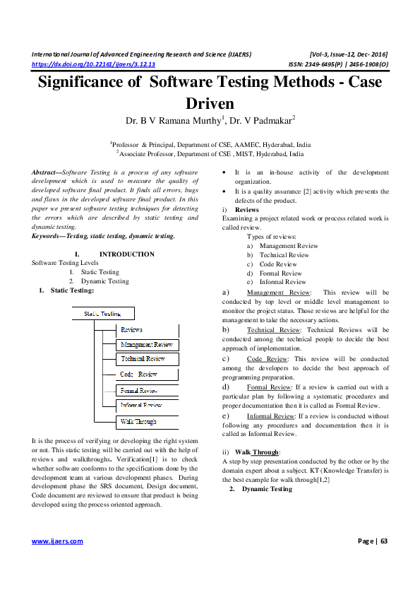 Significance of Software Testing Methods -Case Driven