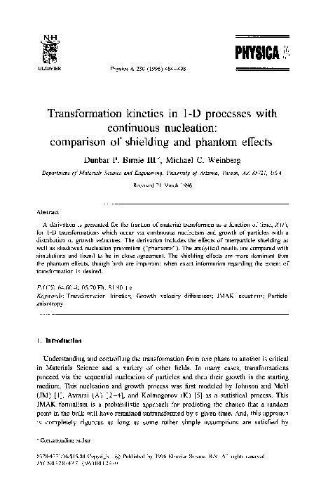 (PDF) Transformation kinetics in 1-D processes with continuous ...