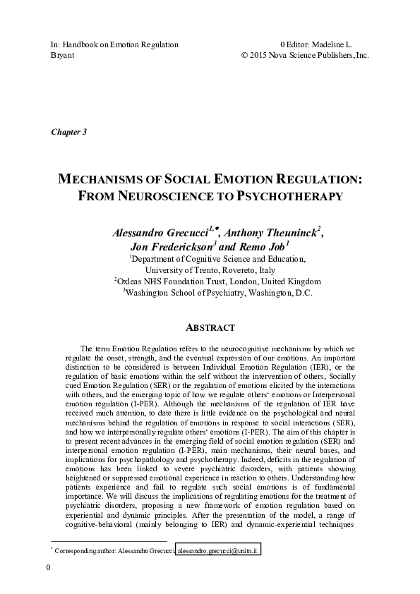 (PDF) MECHANISMS OF SOCIAL EMOTION REGULATION: FROM NEUROSCIENCE TO ...