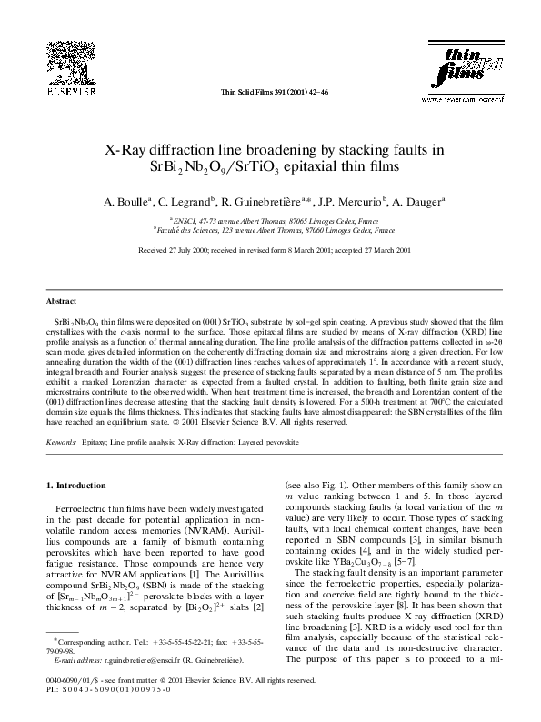 (PDF) X-ray diffraction line broadening by stacking faults in SrBi 2 Nb 2 O 9 /SrTiO 3 epitaxial ...