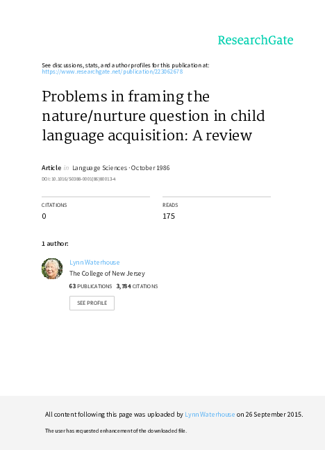 (PDF) Problems in framing the nature/nurture question in child language ...