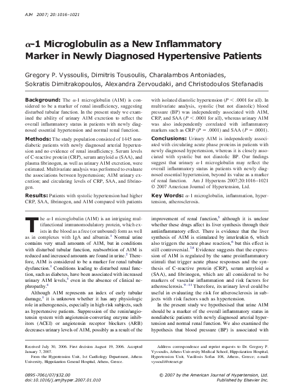 (PDF) Alpha-1 microglobulin as a new inflammatory marker in newly ...