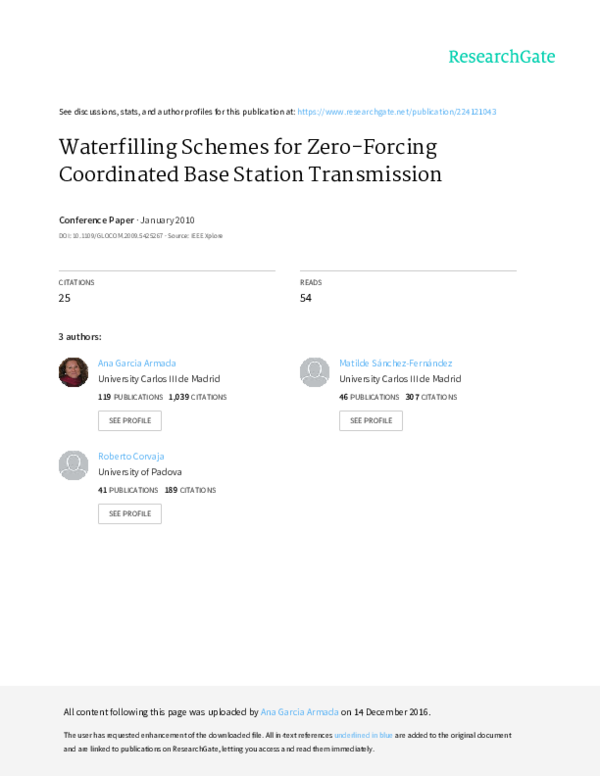 (PDF) Waterfilling Schemes for Zero-Forcing Coordinated Base Station Transmission