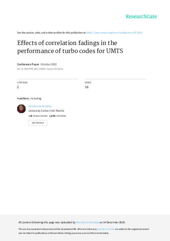 (PDF) Effects of correlation fadings in the performance of turbo codes for UMTS