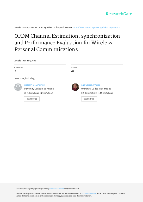 (PDF) OFDM Channel Estimation, synchronization and Performance Evaluation for Wireless Personal ...