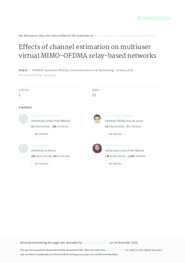 (PDF) Effects of channel estimation on multiuser virtual MIMO-OFDMA ...