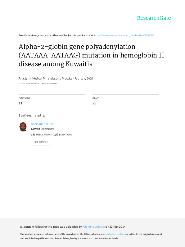 (PDF) Alpha-2-globin gene polyadenylation (AATAAA→ AATAAG) mutation in ...